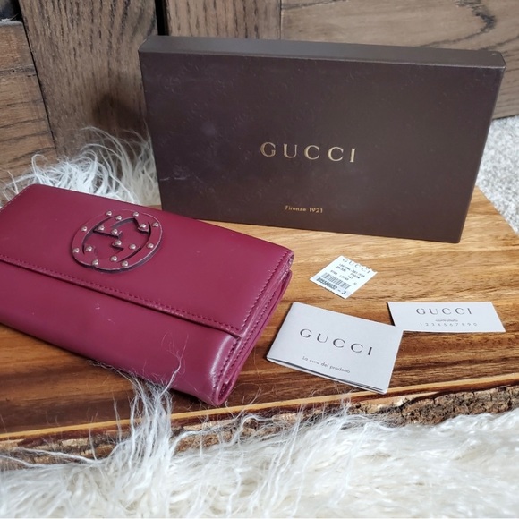 Gucci | Bags | Gucci Gg Studded Maroon Wallet | Poshmark